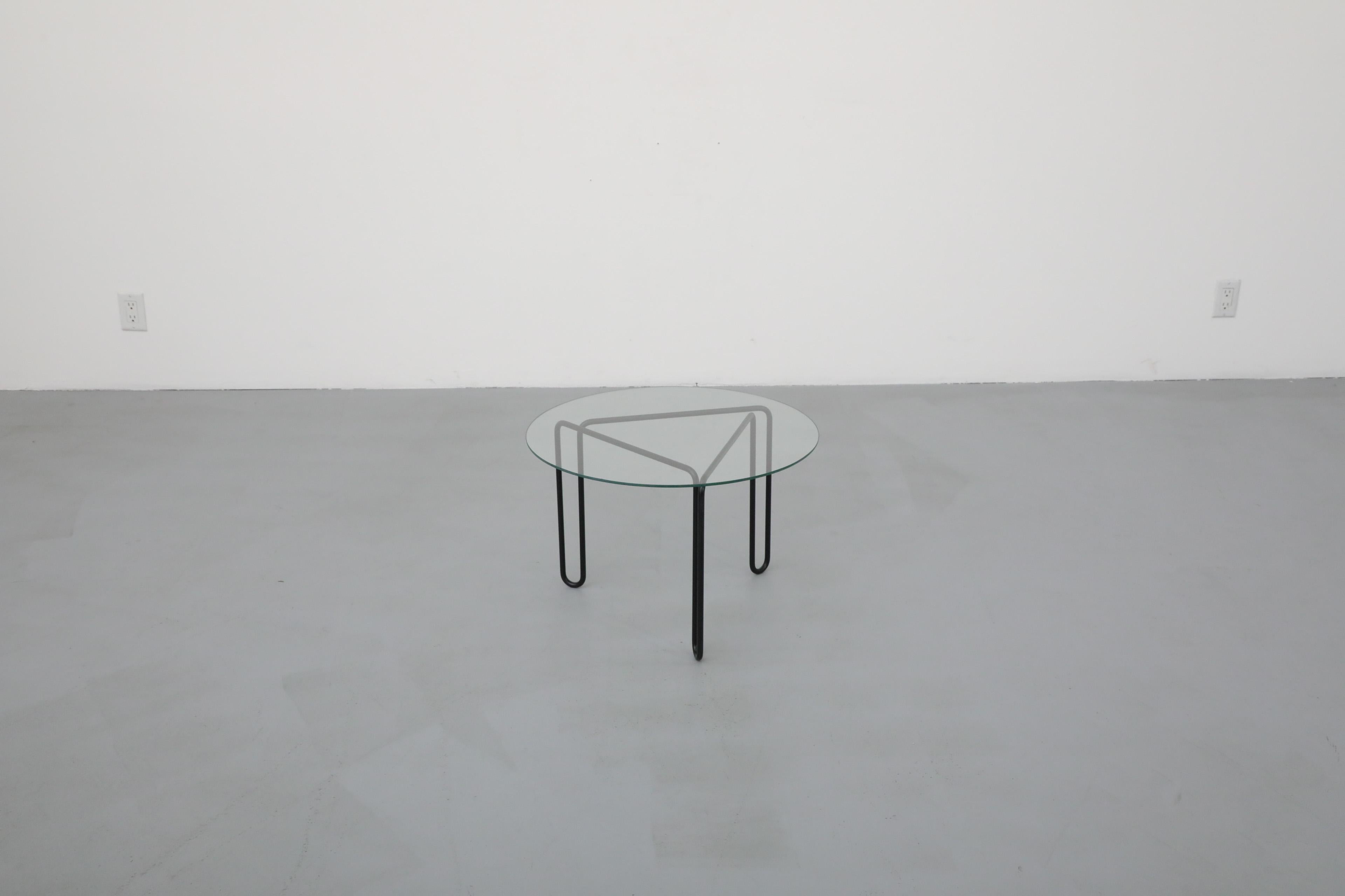 Mid-Century Modernist Black Triangle Wire Frame Side Table with Round ...