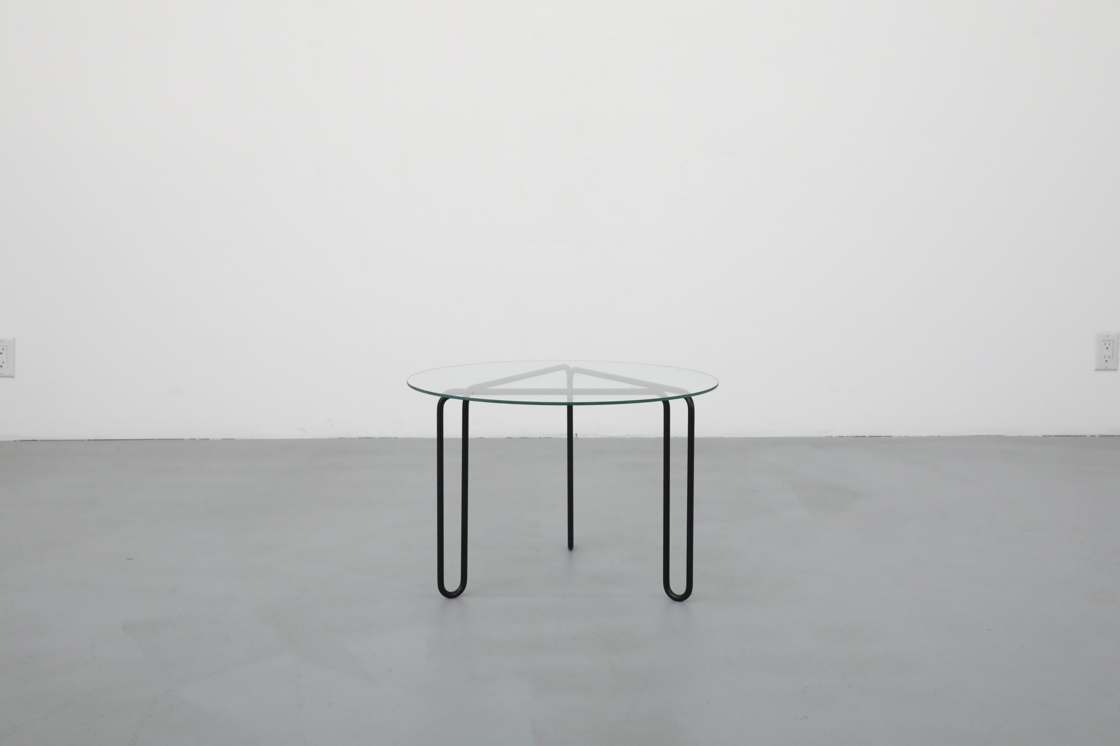 Mid-Century Modernist Black Triangle Wire Frame Side Table with Round ...