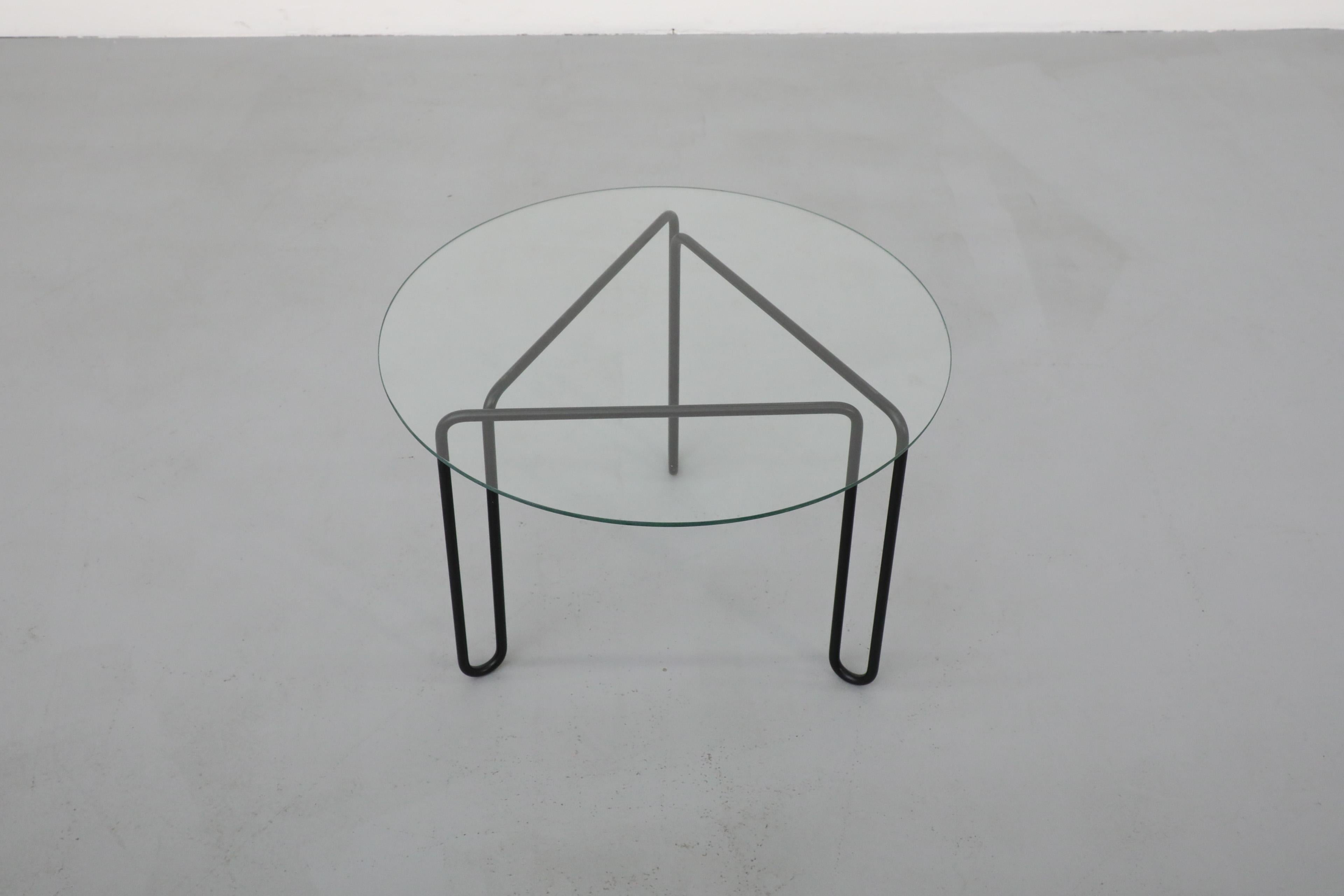 Mid-Century Modernist Black Triangle Wire Frame Side Table with Round ...