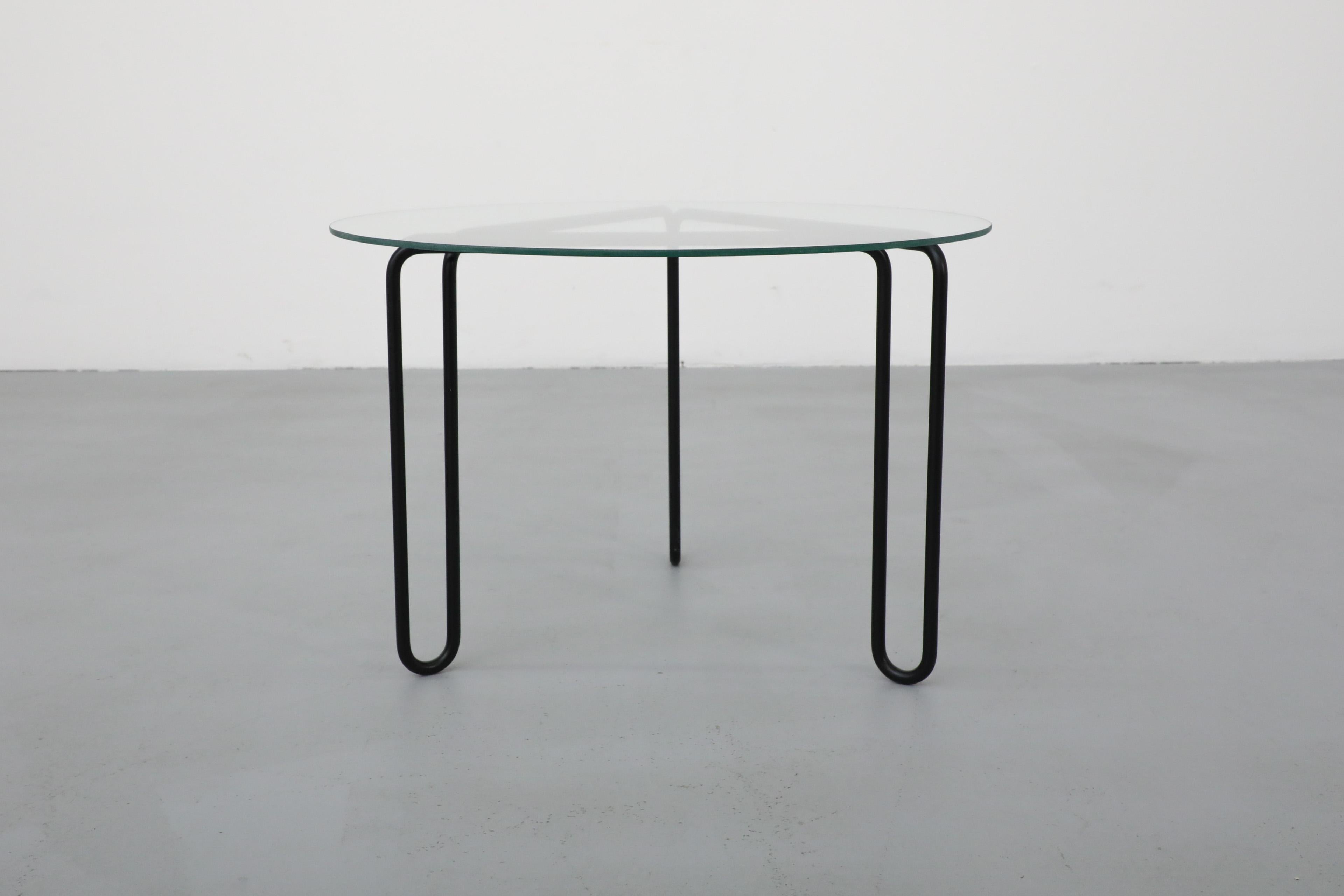 Mid-Century Modernist Black Triangle Wire Frame Side Table with Round ...
