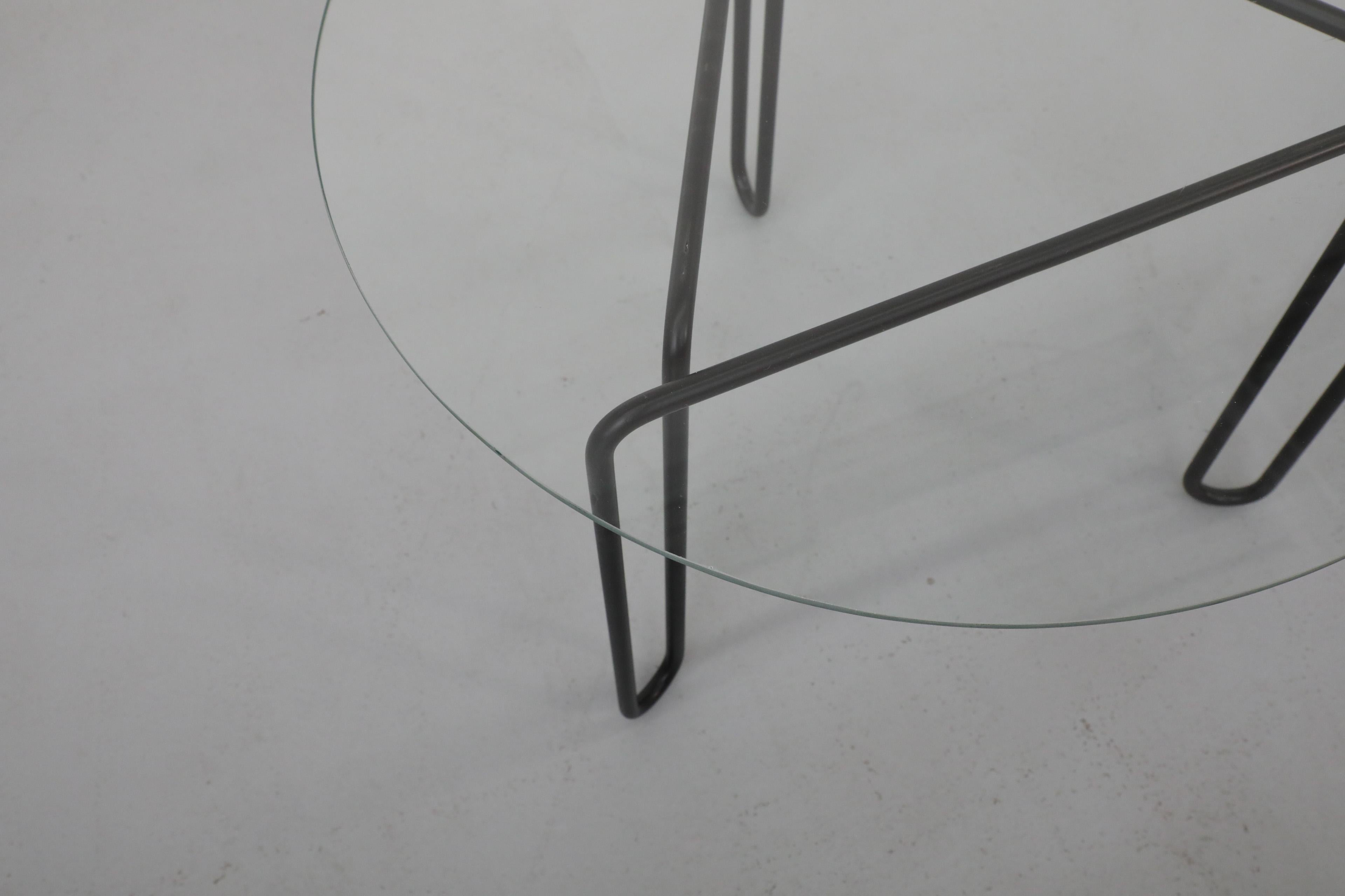 Mid-Century Modernist Black Triangle Wire Frame Side Table with Round ...