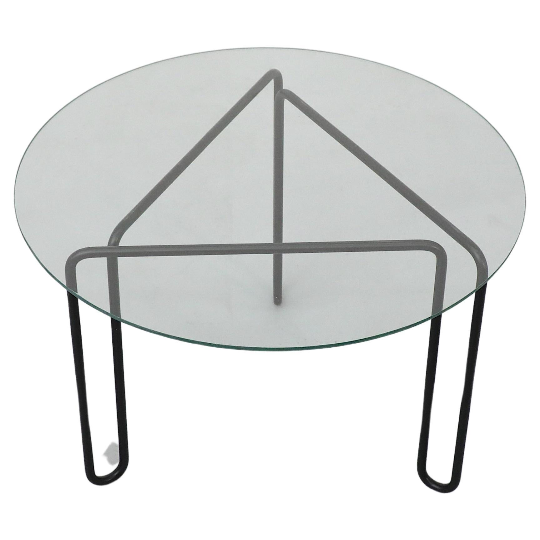Mid-Century Modernist Black Triangle Wire Frame Side Table with Round ...