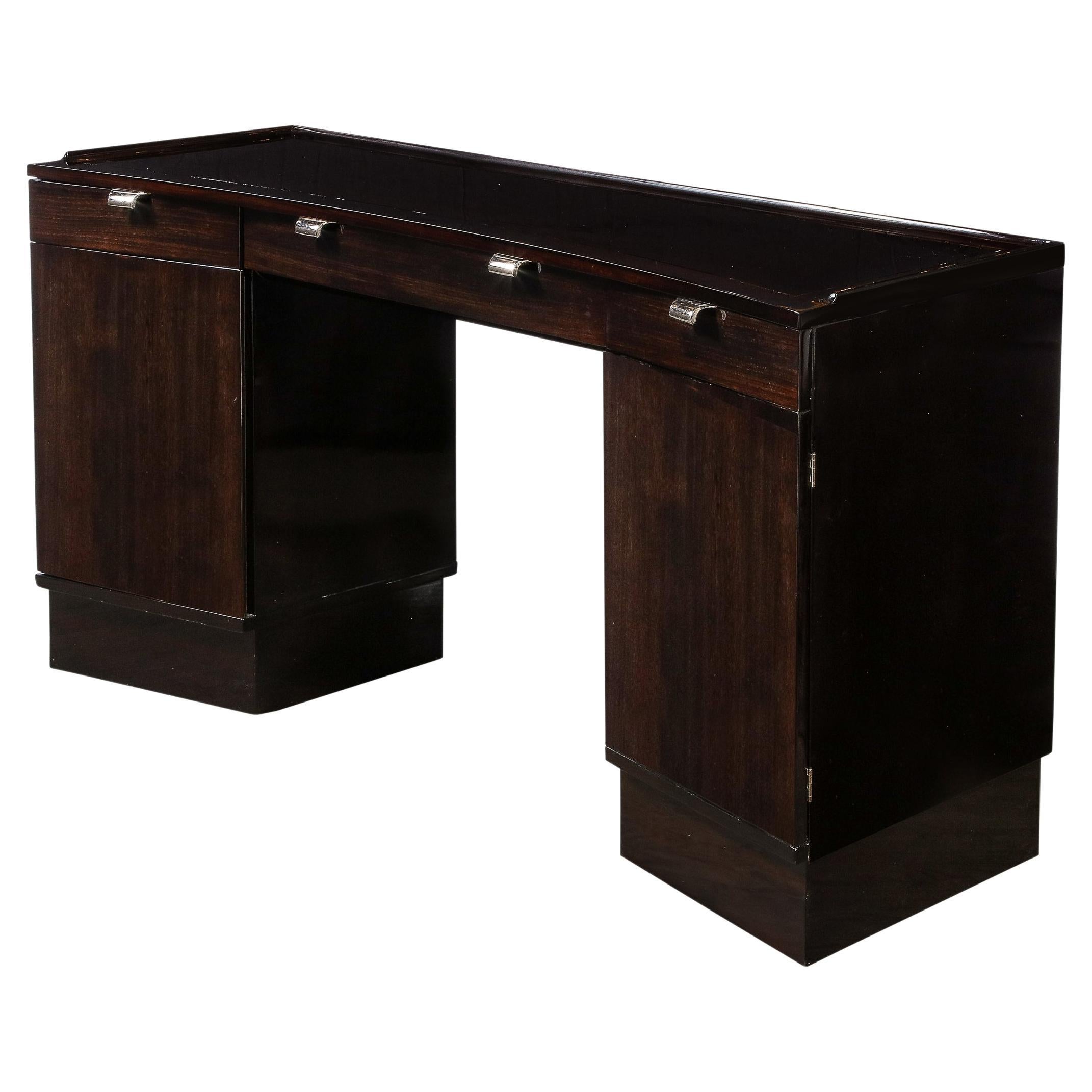 Mid-Century Modernist Bow Front Desk in Ebonized Walnut with Nickel ...