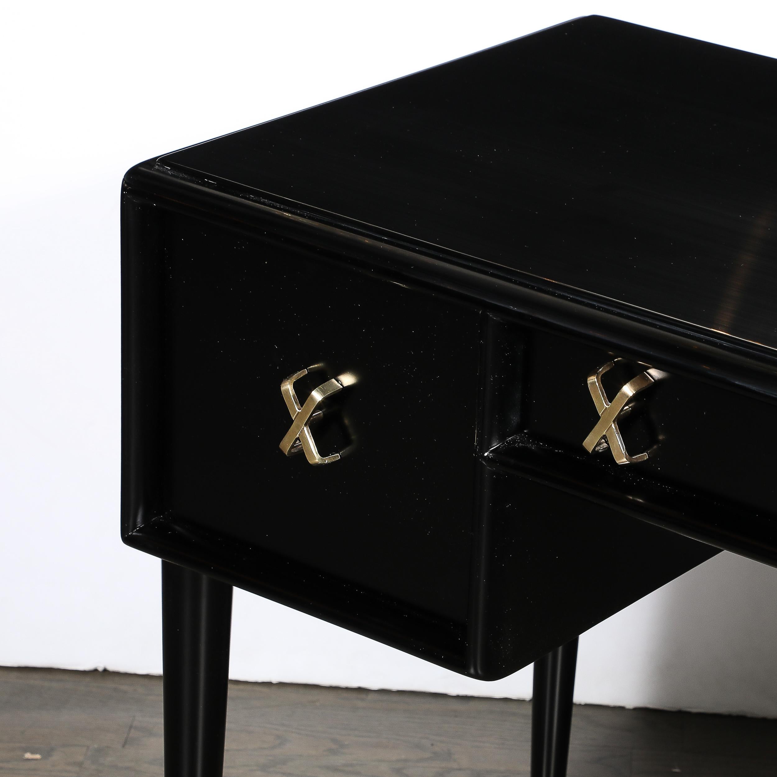 Mid-Century Modernist Ebonized Walnut Desk w/ Brass X Form Pulls by ...