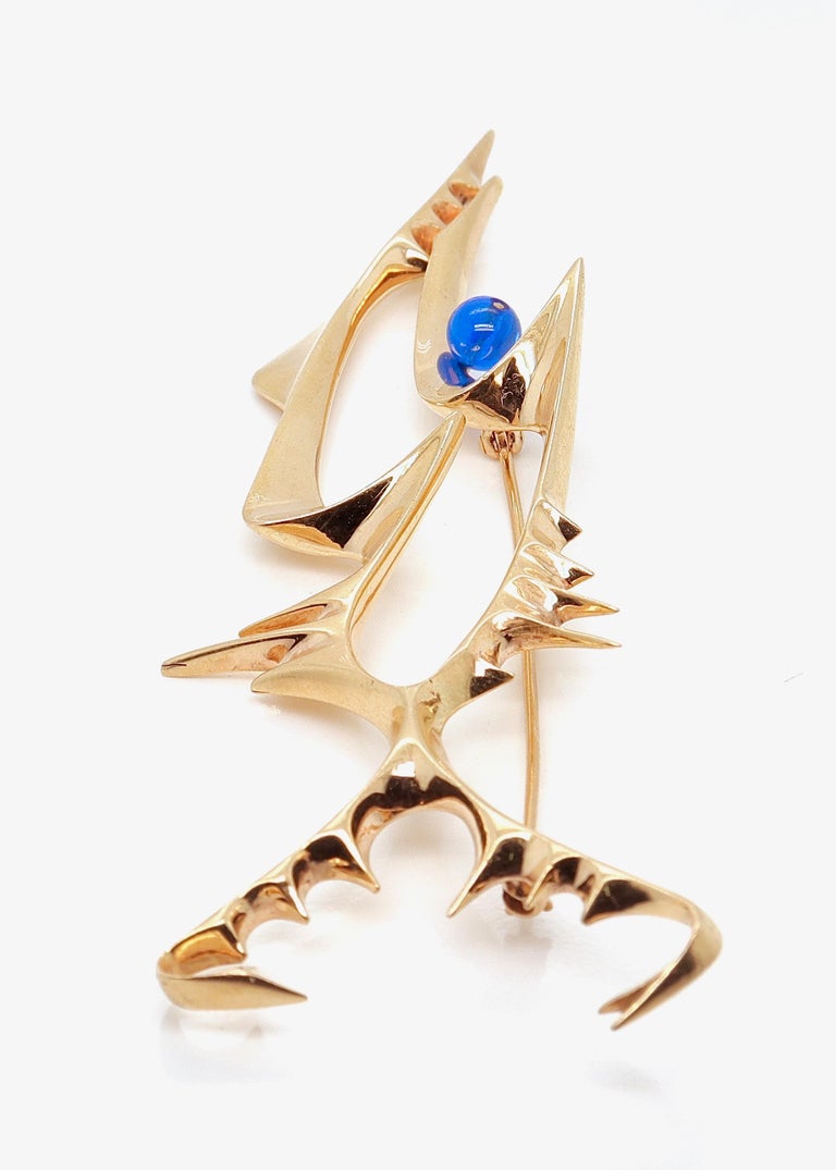 Mid-Century Modernist Forged 14K Gold and Topaz Brooch by Ronald H ...