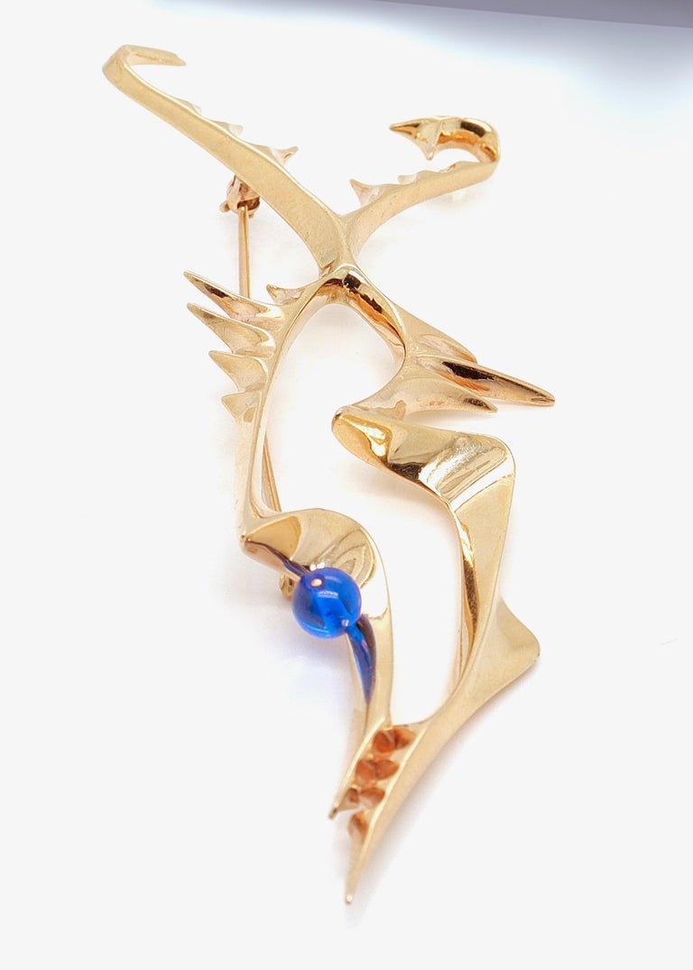Mid-Century Modernist Forged 14K Gold and Topaz Brooch by Ronald H ...