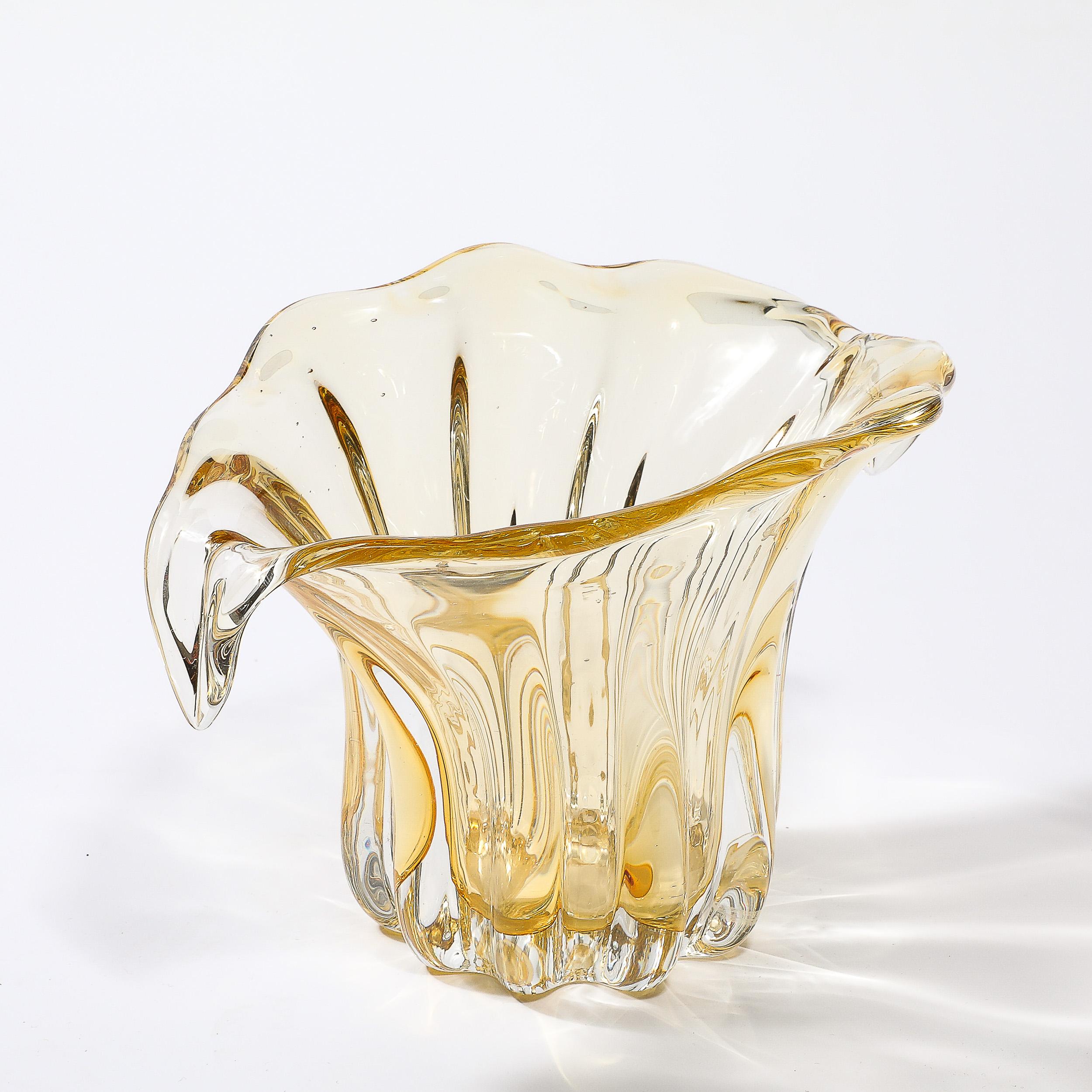 Mid-Century Modernist Hand-Blown Murano Glass Fluted Vase in Citrine at ...