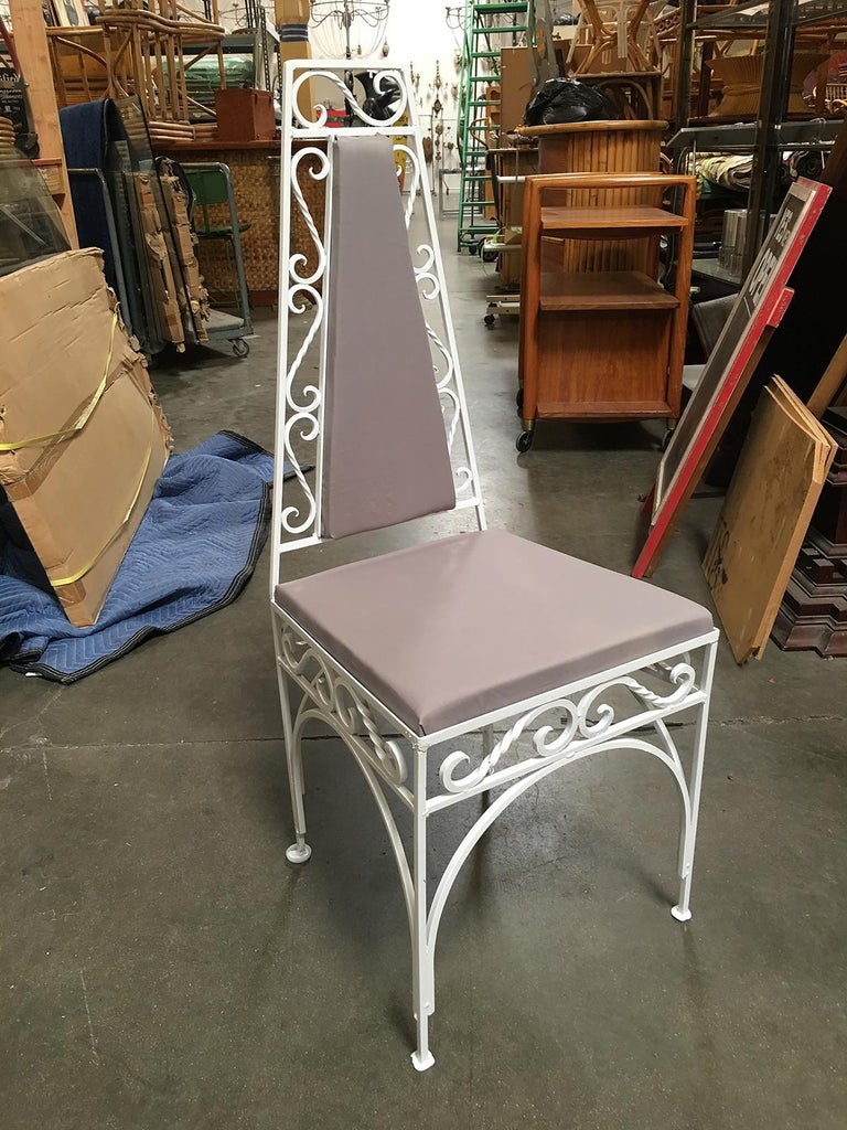 Mid-Century Modernist High Back Chair with Scrolling Pattern, Set of ...
