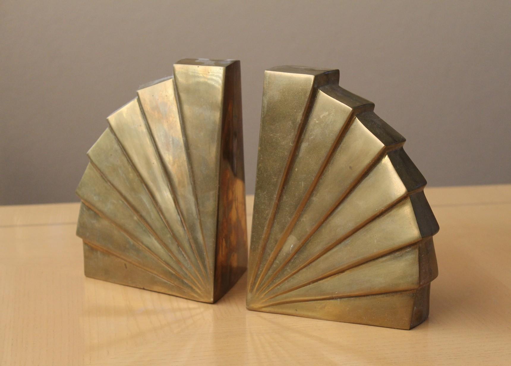 Mid Century Modernist Solid Brass Bookends. Sleek Art Deco Decor Ben ...