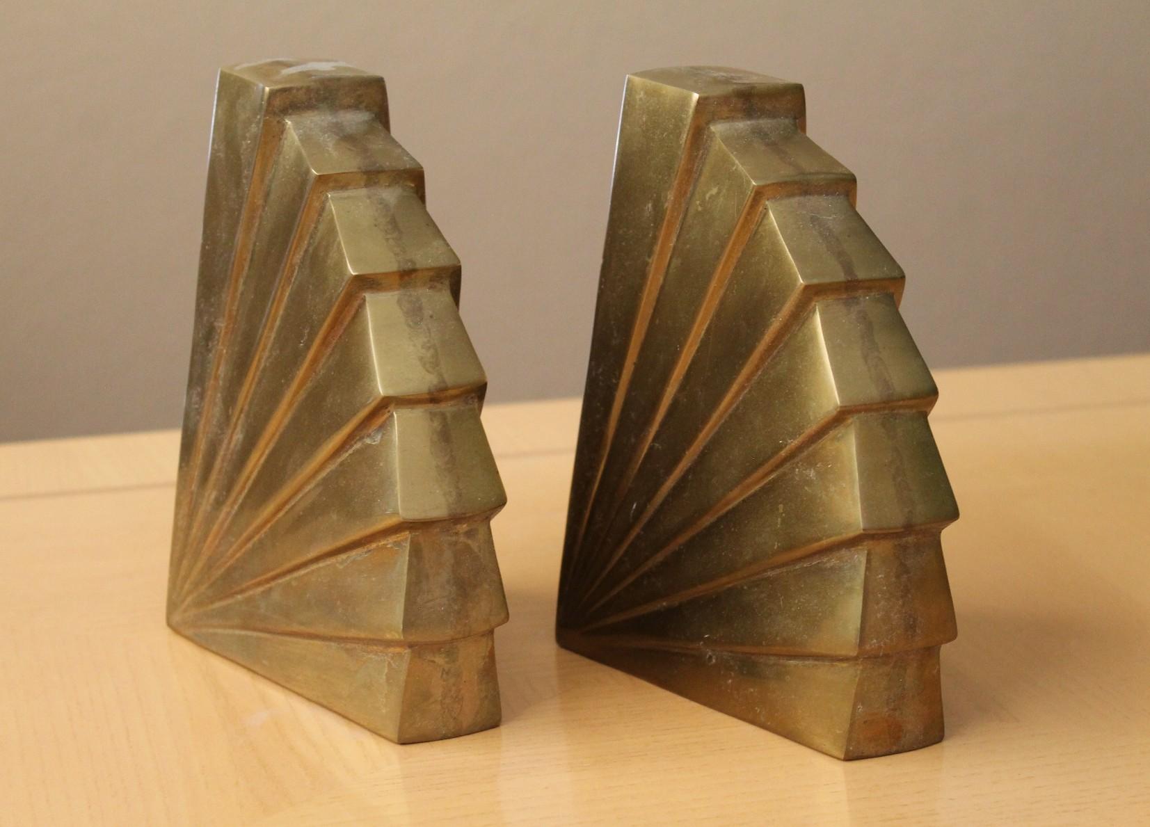 Mid Century Modernist Solid Brass Bookends. Sleek Art Deco Decor Ben ...