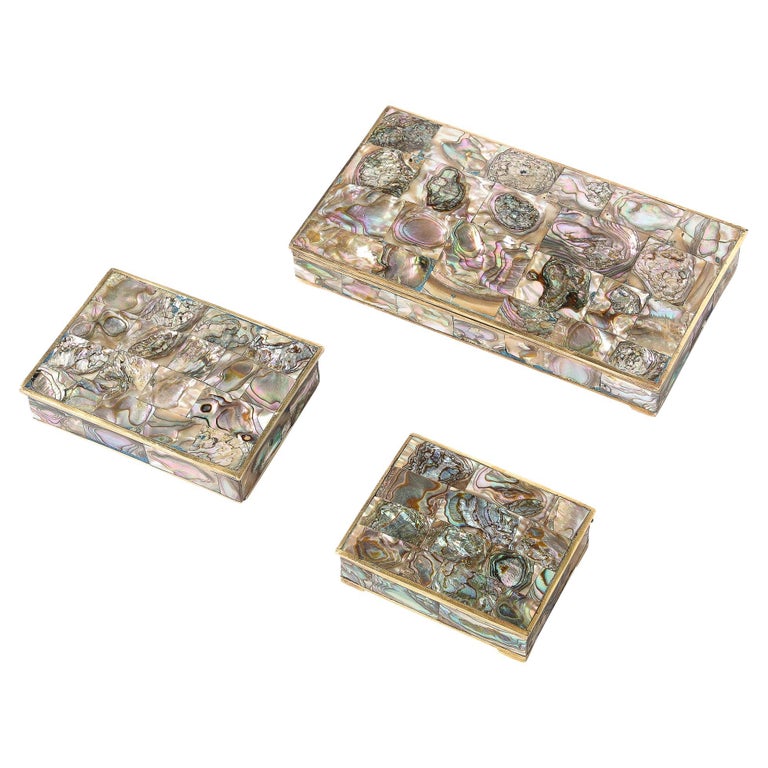 Mid-Century Modernist Trinket Boxes w/ Brass Frames and Tessellated ...