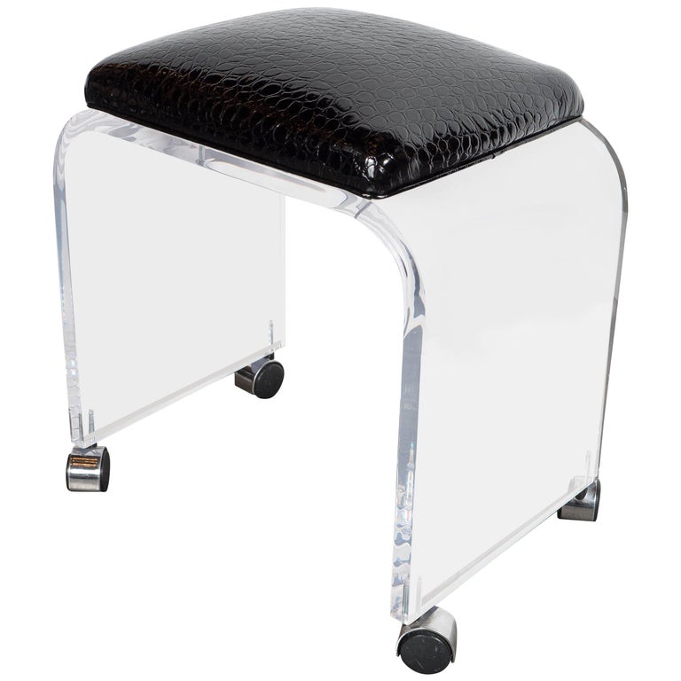 Mid-Century Modernist Waterfall Lucite Stool or Bench with Black Faux ...