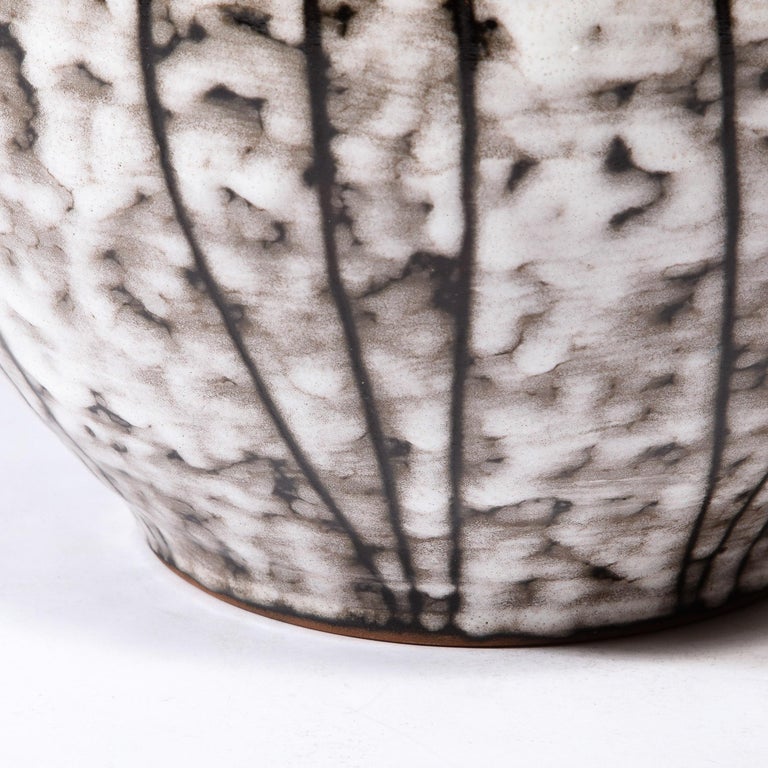 Mid-Century Modernist White and Earth Toned Ceramic Bowl W/ Bowed Line ...