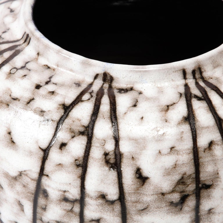 Mid-Century Modernist White and Earth Toned Ceramic Bowl W/ Bowed Line ...