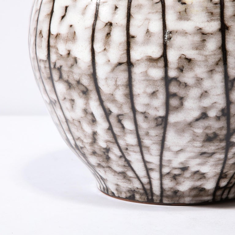 Mid-Century Modernist White and Earth Toned Ceramic Bowl W/ Bowed Line ...