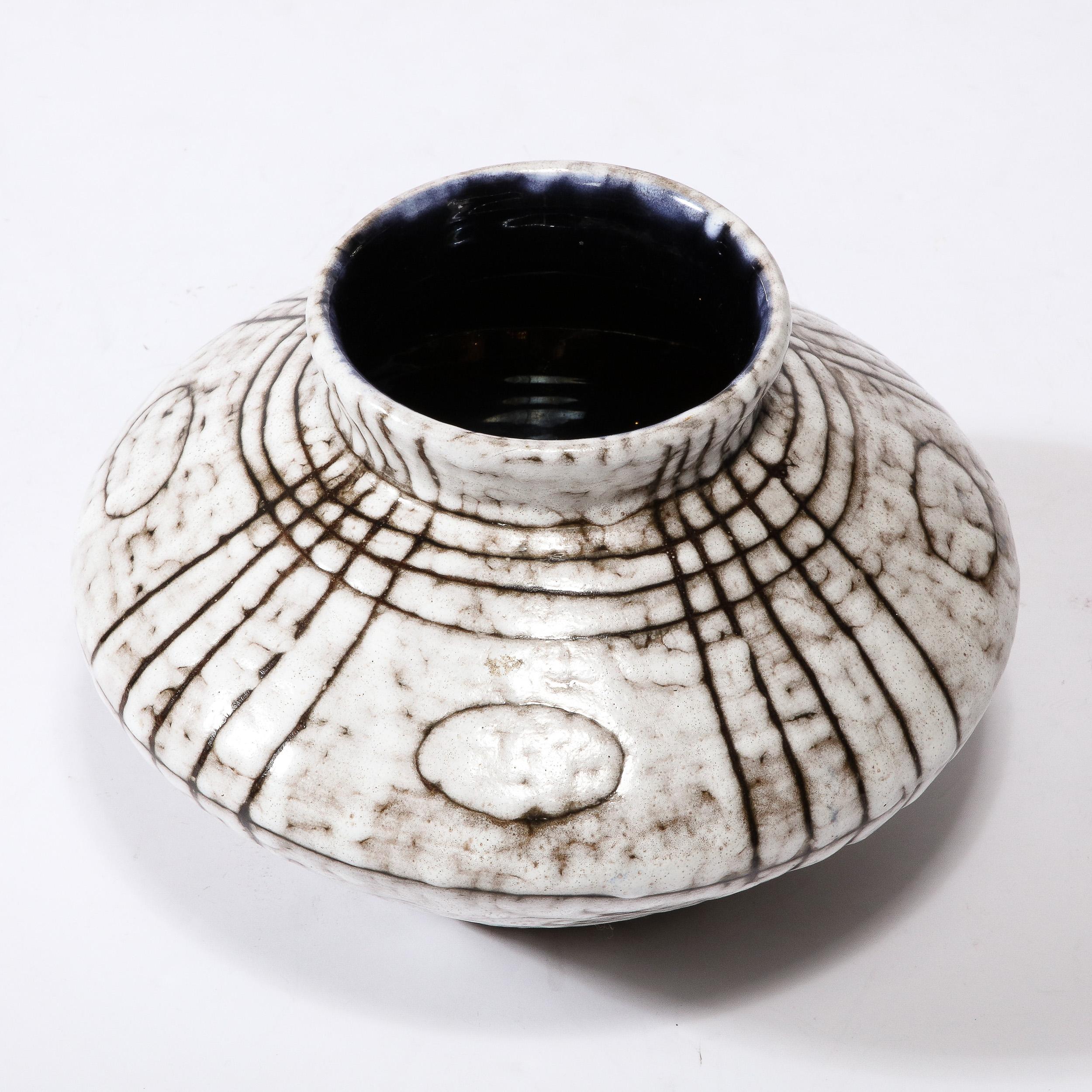 Mid-Century Modernist White and Earth Toned Ceramic Bowl w/ Gridded ...