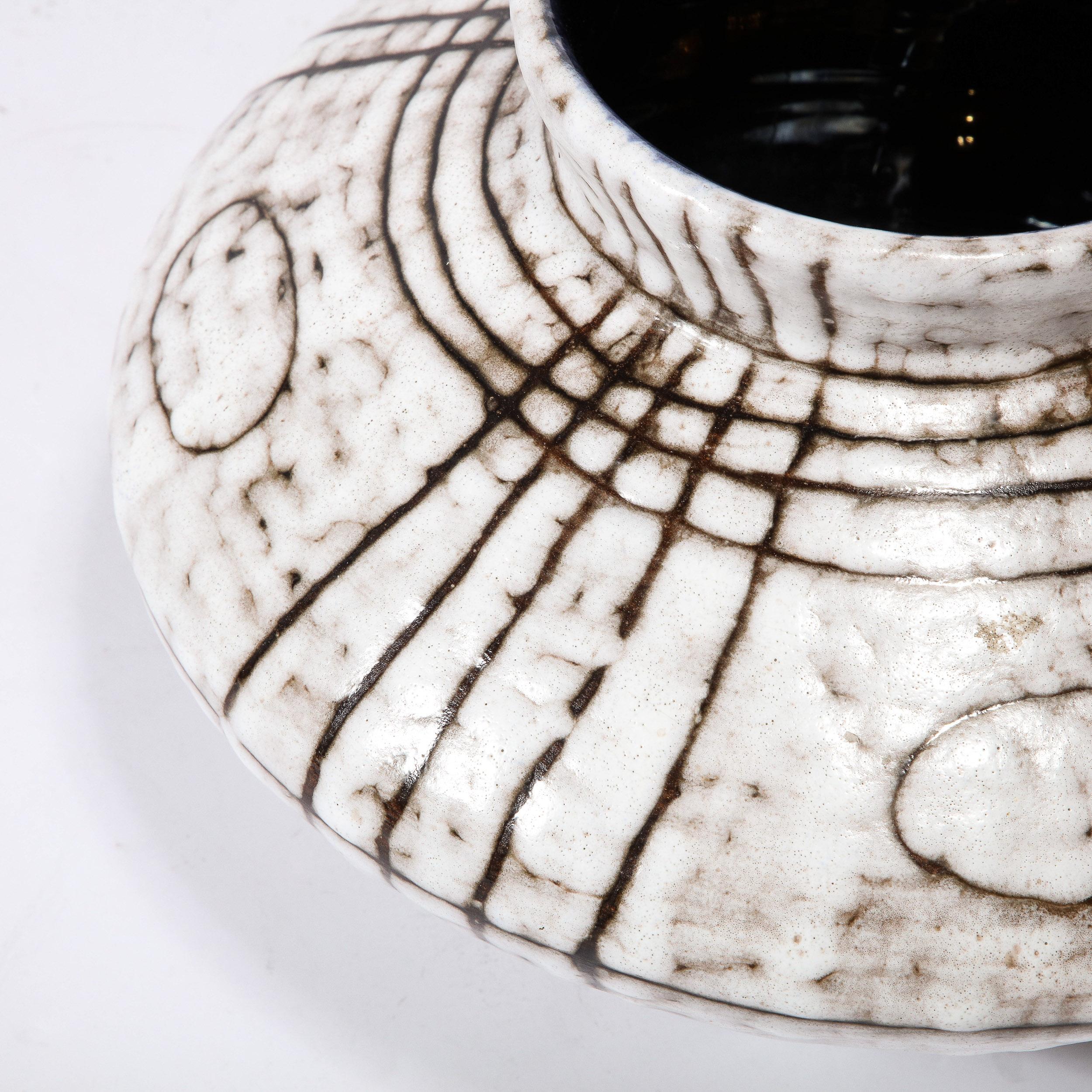 Mid-Century Modernist White and Earth Toned Ceramic Bowl w/ Gridded ...