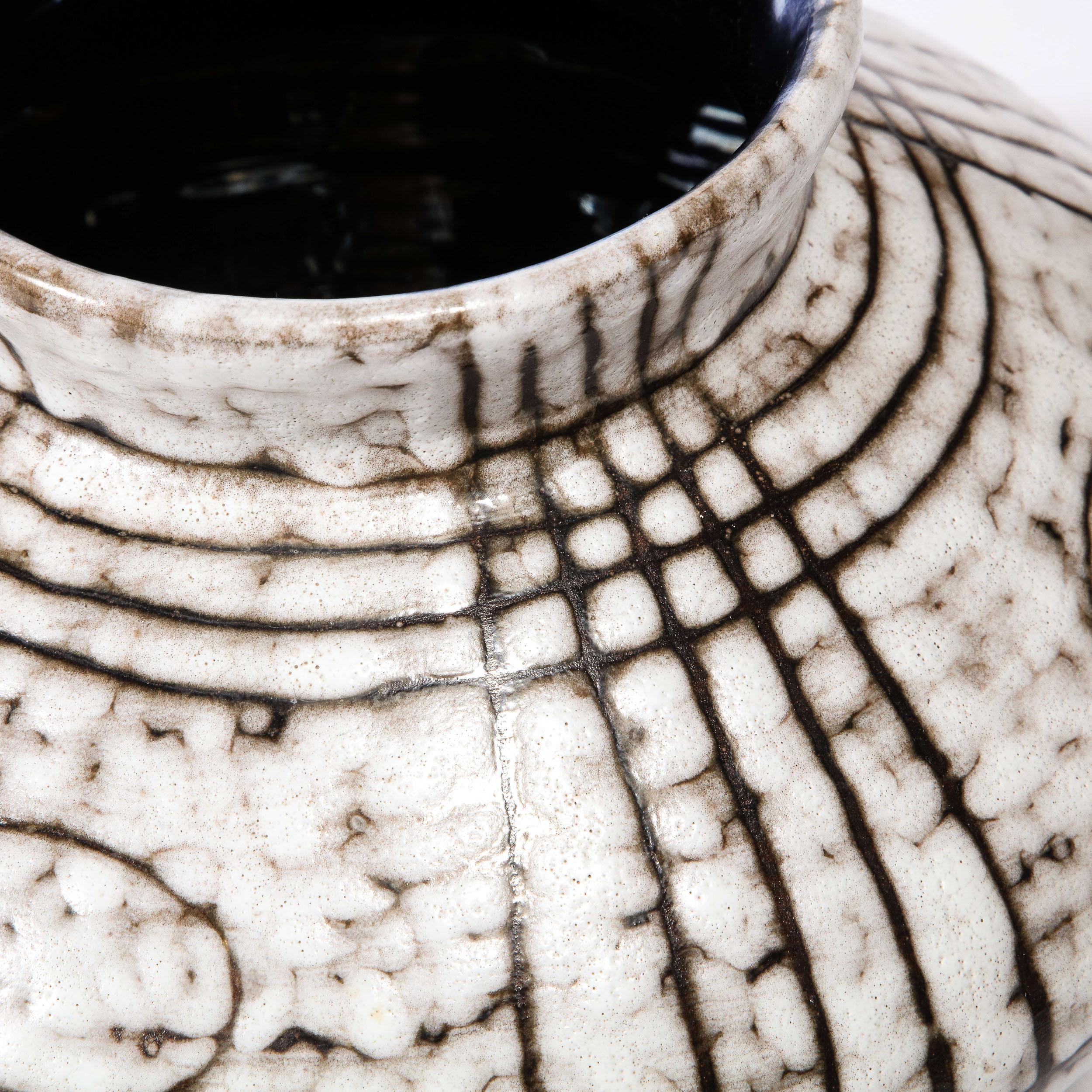 Mid-Century Modernist White and Earth Toned Ceramic Bowl w/ Gridded ...