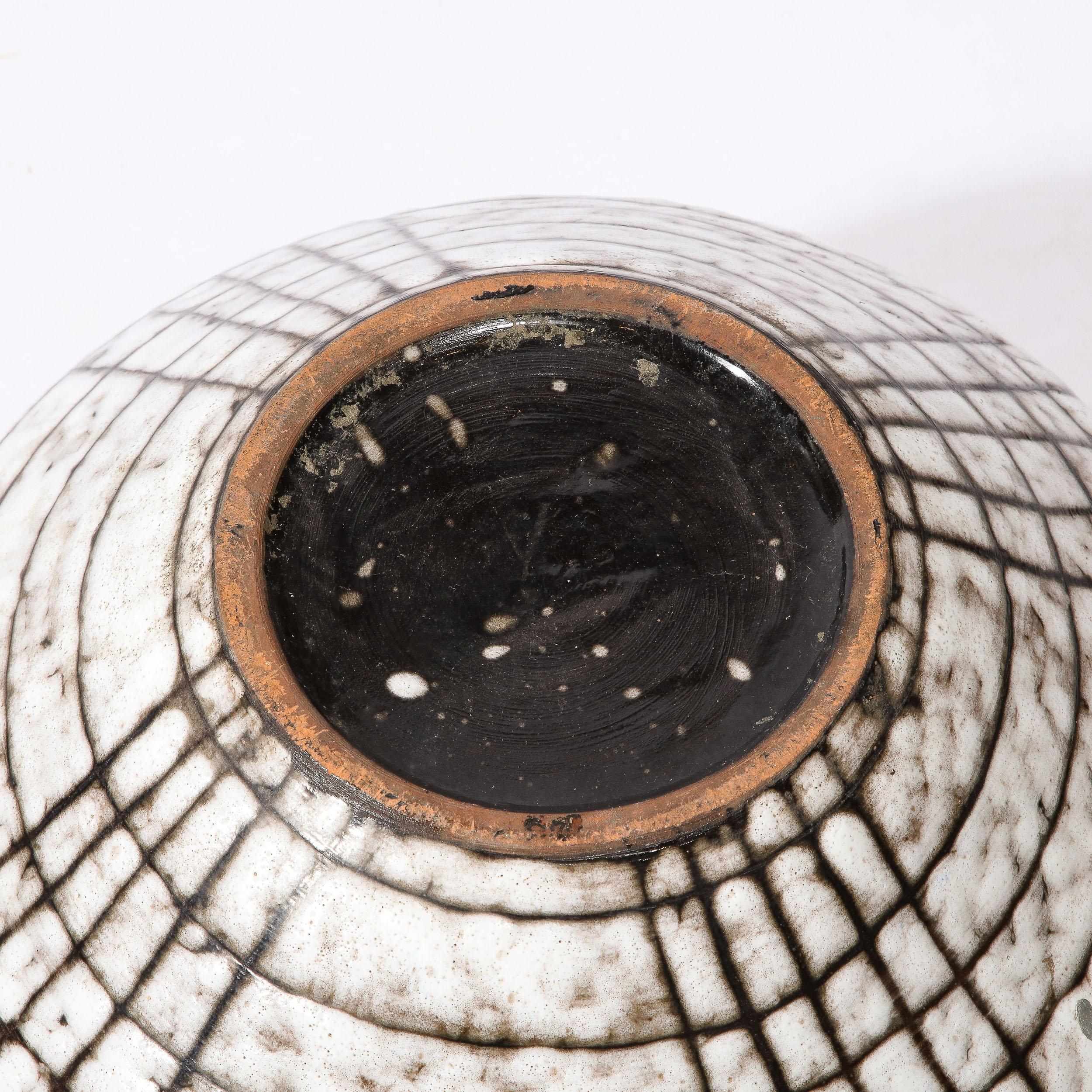 Mid-Century Modernist White and Earth Toned Ceramic Bowl w/ Gridded ...