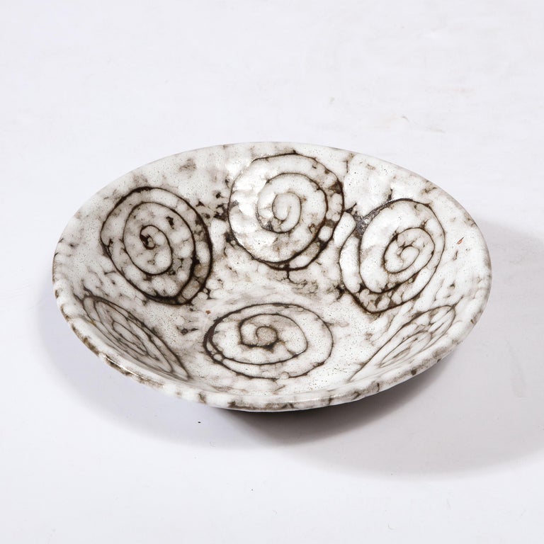 Mid-Century Modernist White and Earth Toned Ceramic Dish W/ Seven ...