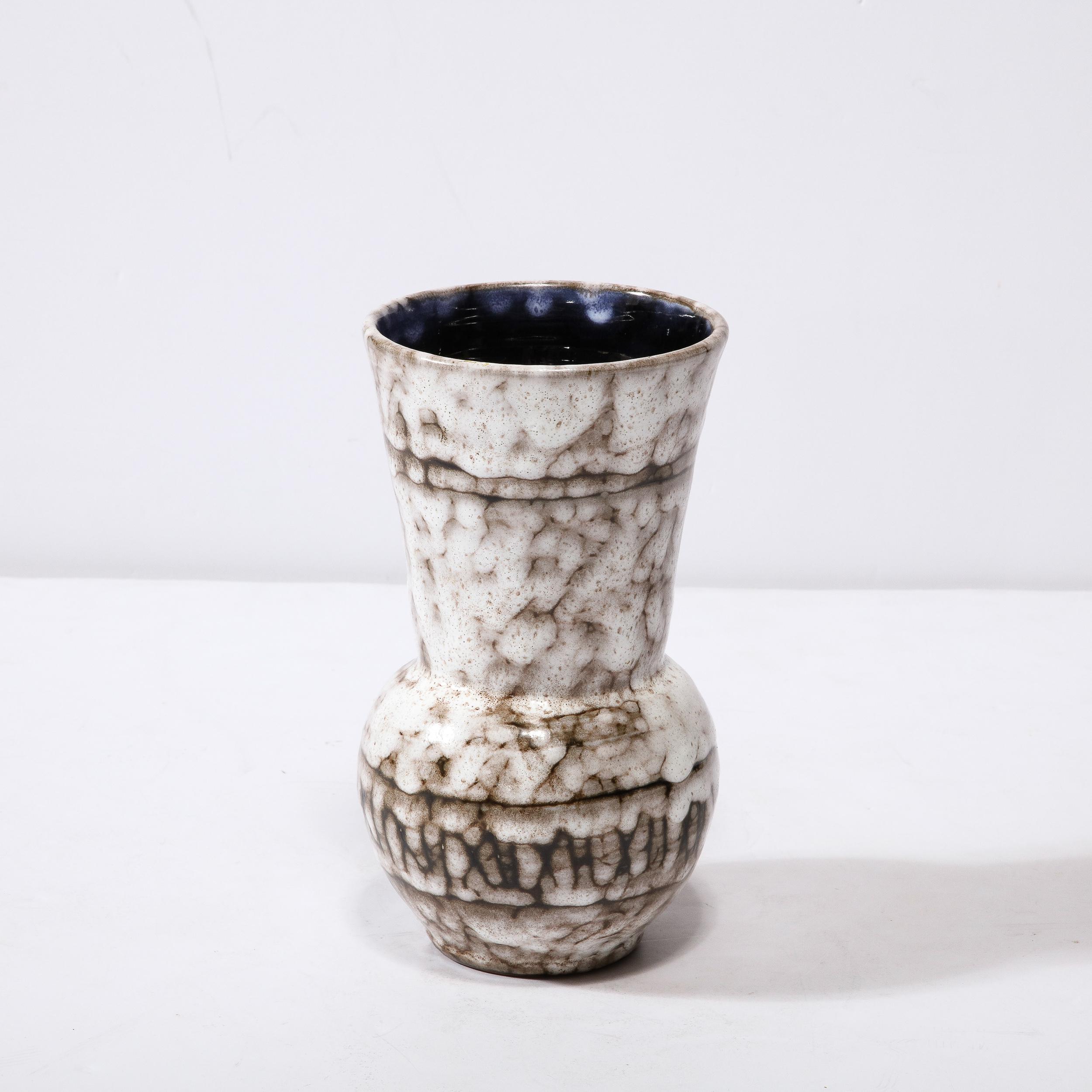 Midcentury Modernist White and Earth Toned Ceramic Urn Vase with Rune ...