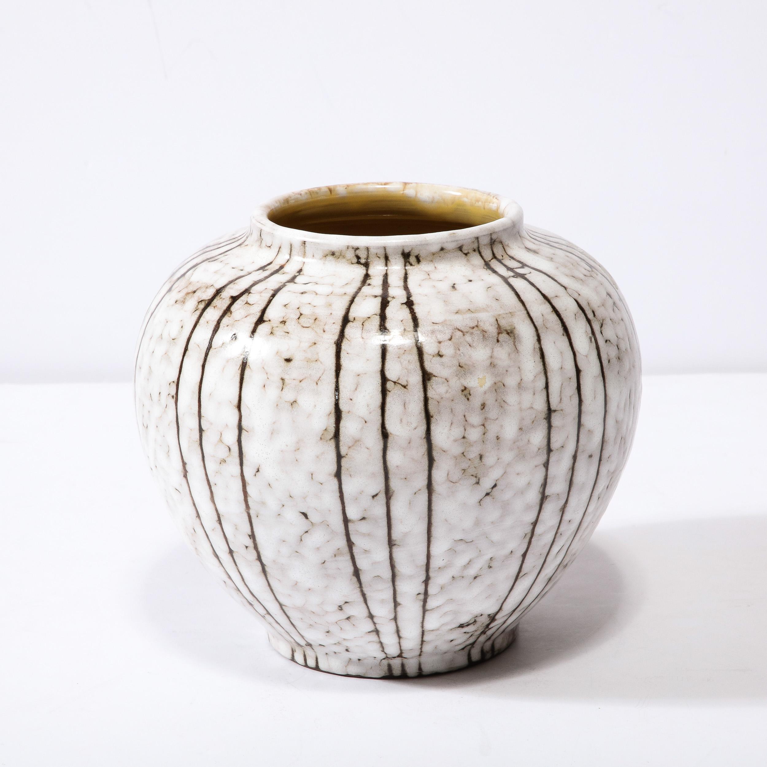 Mid-Century Modernist White and Earth Toned Ceramic Vase W/ Bowed Line ...