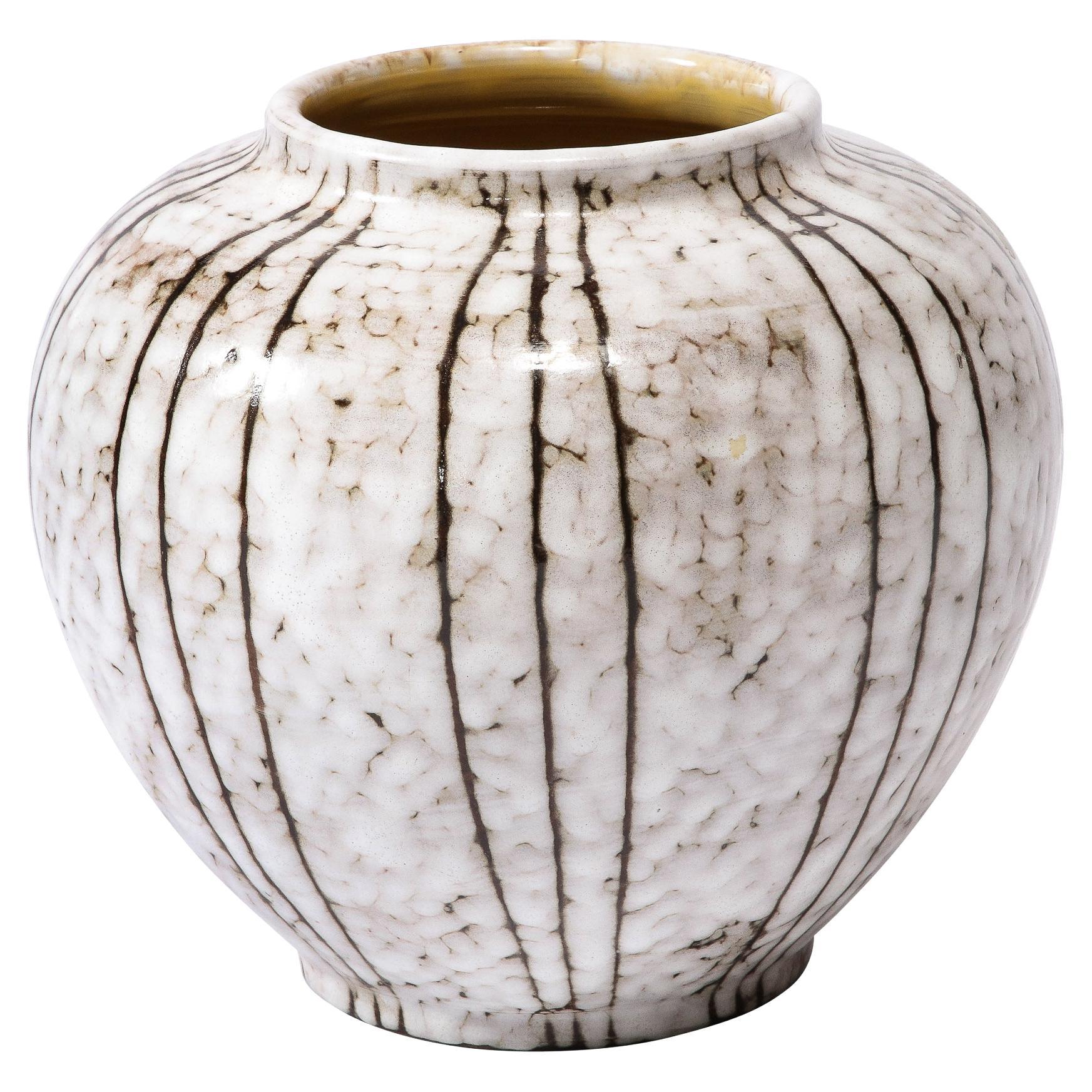 Mid-Century Modernist White and Earth Toned Ceramic Vase W/ Bowed Line ...