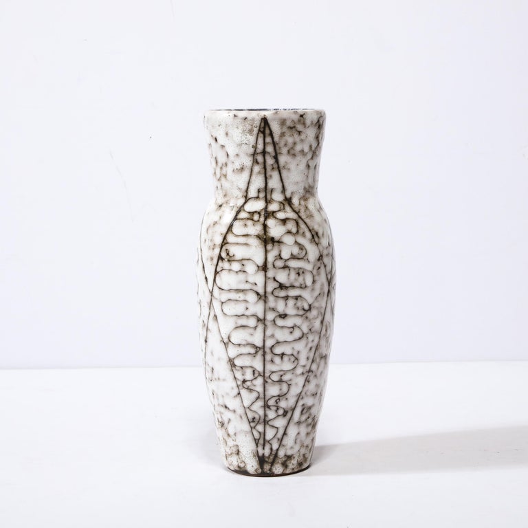 Mid-Century Modernist White and Earth Toned Ceramic Vase with Leaf ...