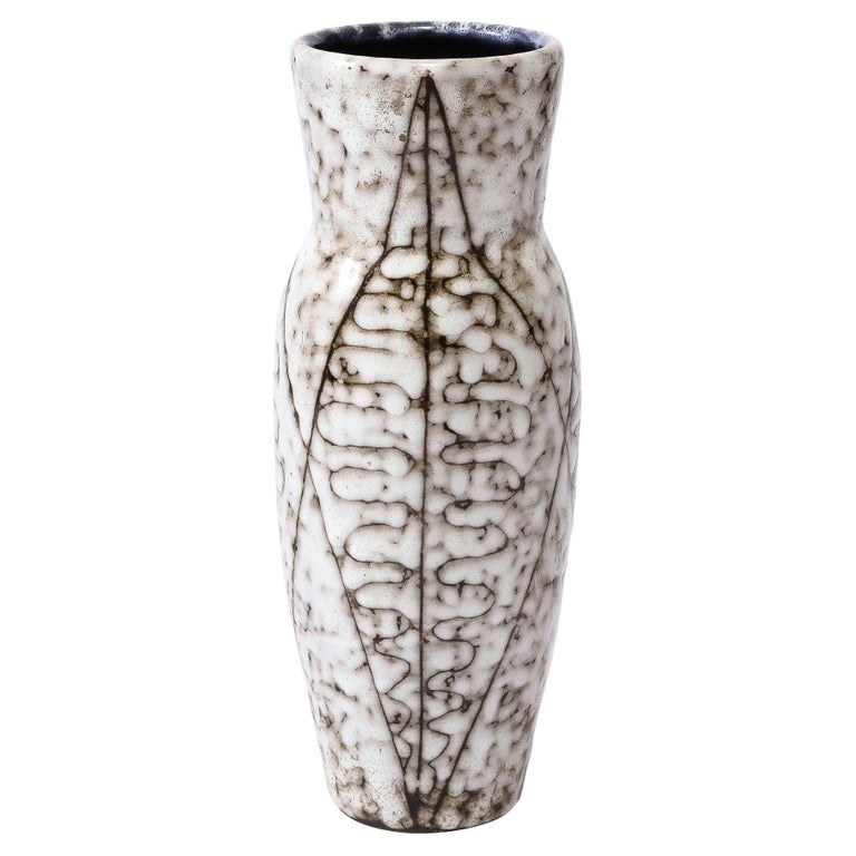 Mid-Century Modernist White and Earth Toned Ceramic Vase with Leaf ...