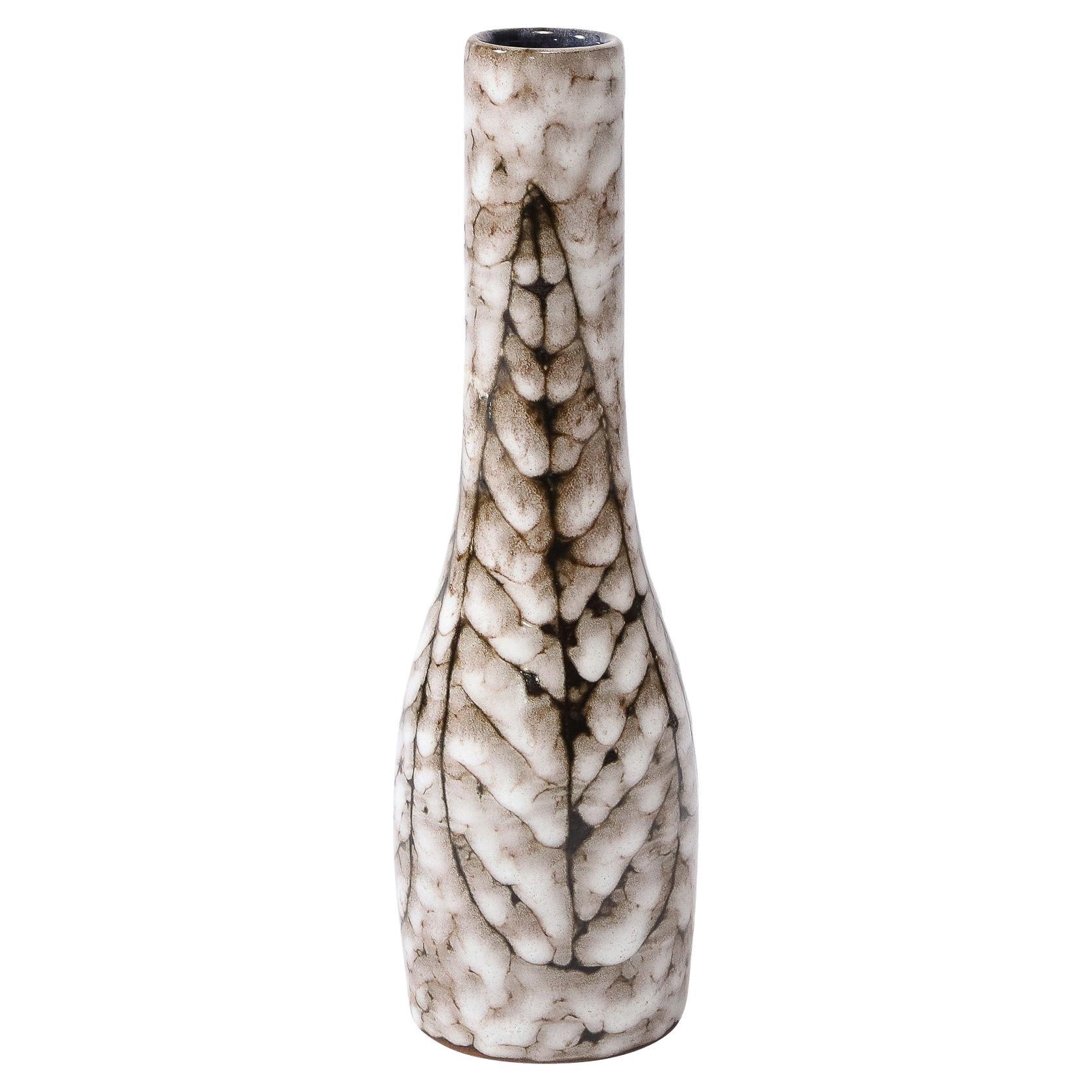 Mid-Century Modernist White and Earth Toned Tapered Ceramic Vase W ...