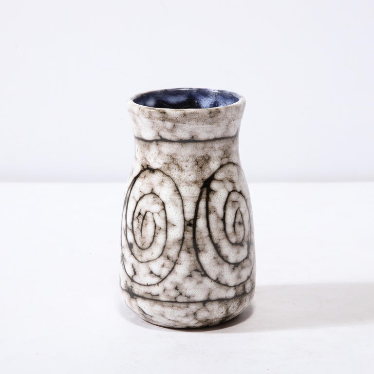 Mid-Century Modernist White and Earth Toned Ceramic Vase W/ Coiled ...