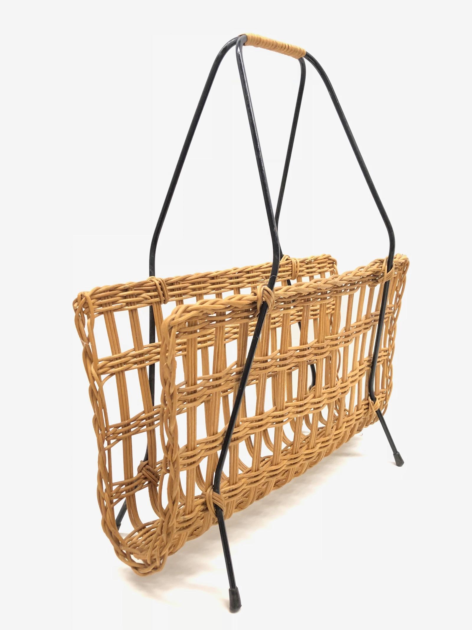 Mid-Century Modernist Wicker Magazine Rack Stand 1960s German at ...