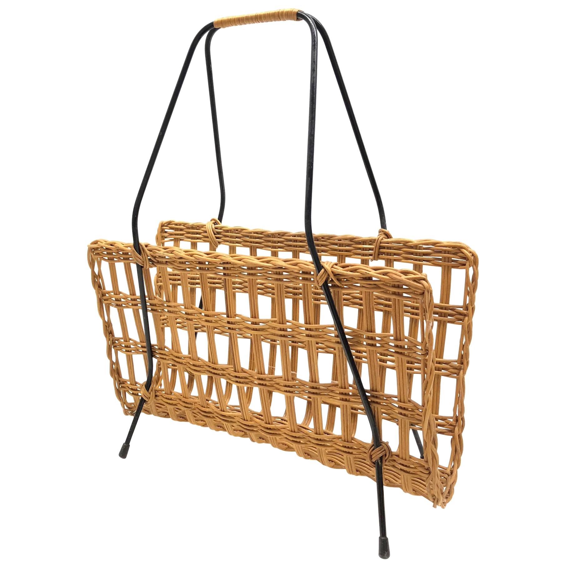 Mid-Century Modernist Wicker Magazine Rack Stand 1960s German at ...