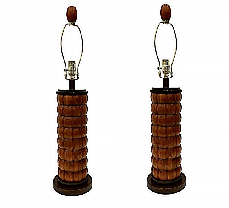 Mid-Century Modernist Wood Table Lamps with New Shades, Pair For Sale ...