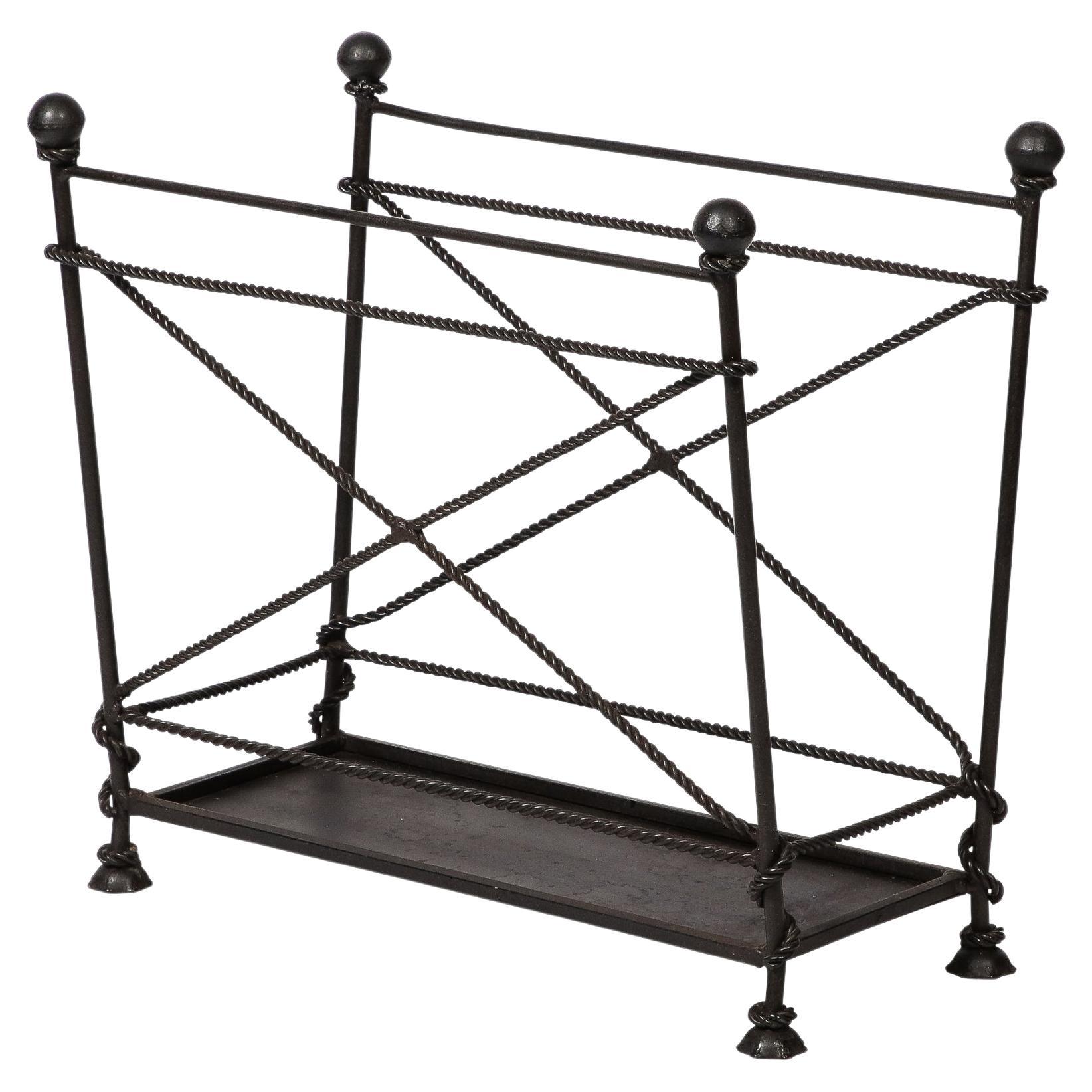 Mid-Century Modernist Wrought Iron Rope Motif Magazine Stand at 1stDibs