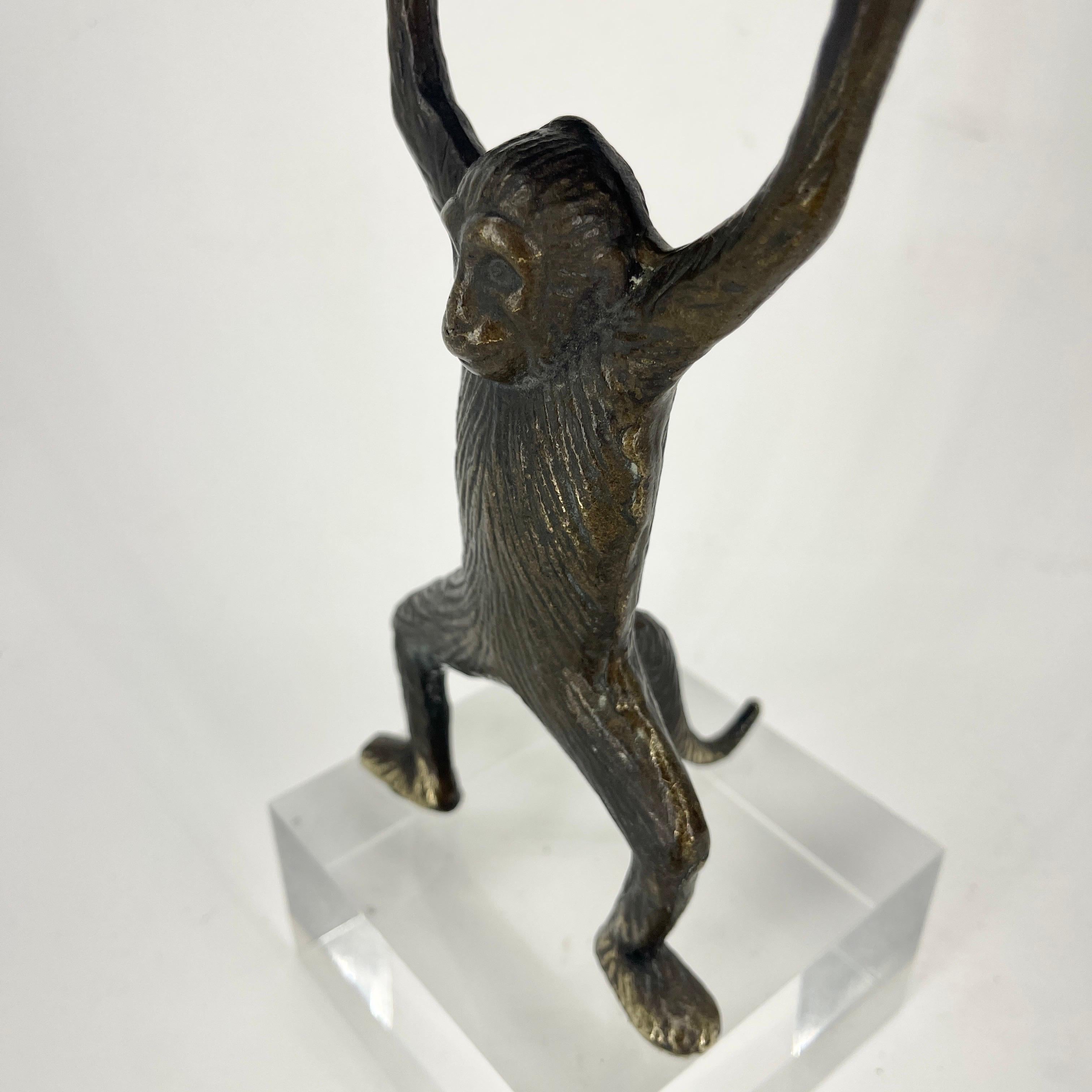 Midcentury Monkey Statue Tray on Lucite Base Stand For Sale at 1stDibs
