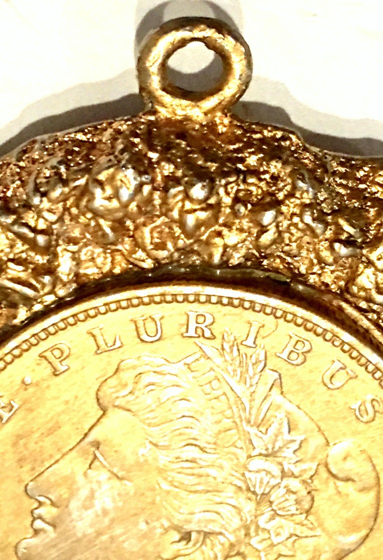 Mid-Century Monumental 1921 Gold Plate Silver US Morgan Dollar Necklace ...