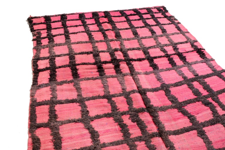 Midcentury Moroccan Berber Pink and Brown Geometric Wool Rug at 1stDibs
