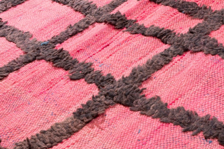 Midcentury Moroccan Berber Pink and Brown Geometric Wool Rug at 1stDibs