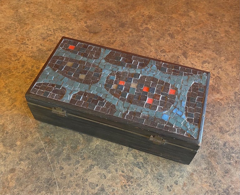 Midcentury Mosaic and Wood Lidded Box For Sale at 1stDibs