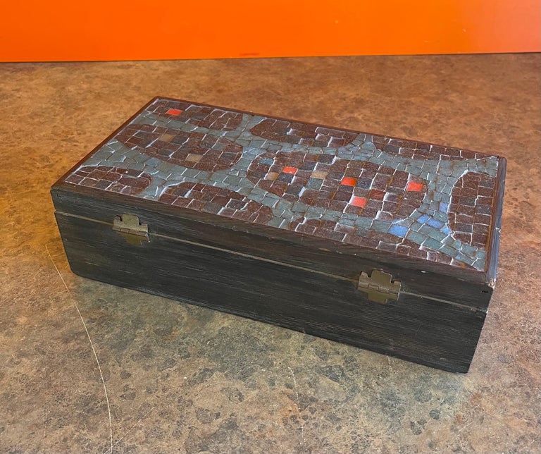 Midcentury Mosaic and Wood Lidded Box For Sale at 1stDibs