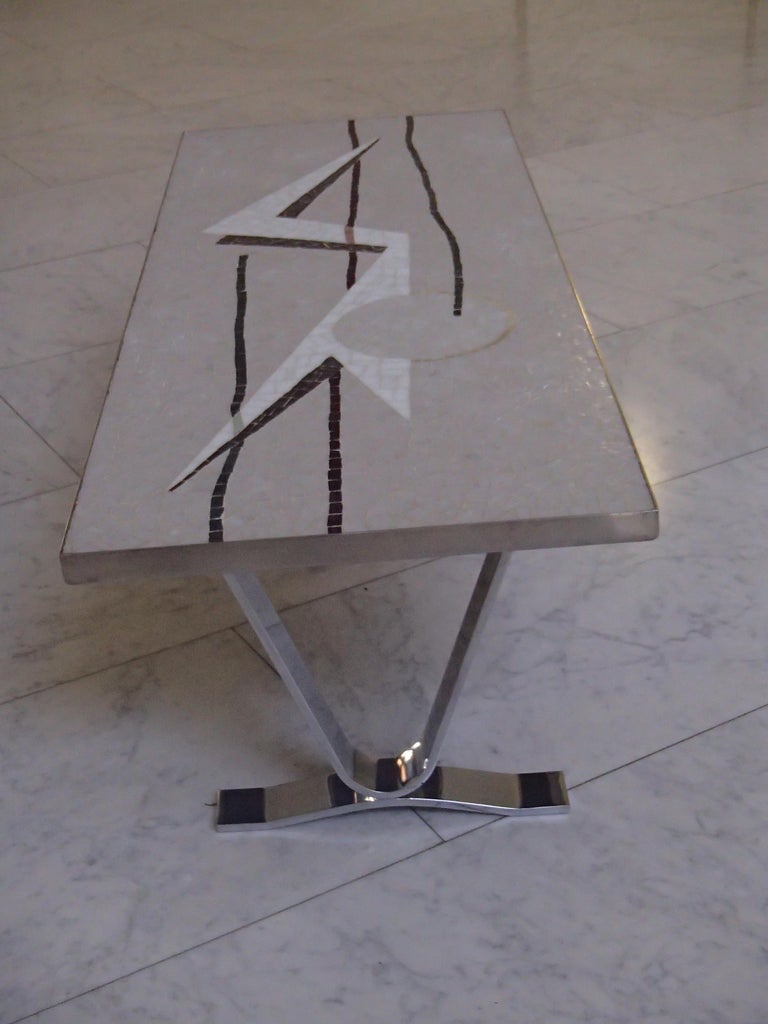 Midcentury Mosaic Rectangular Coffee Table with Chrome Legs For Sale at ...