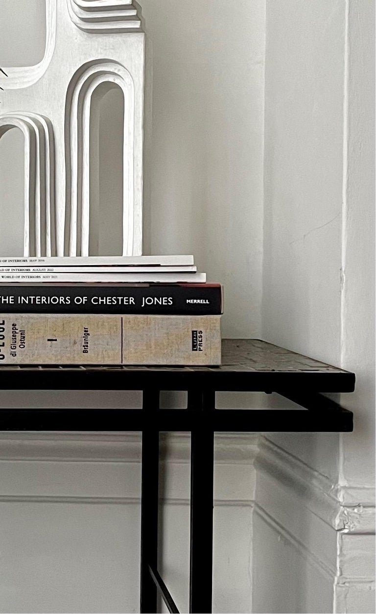 Midcentury Mosaic Table with Black Metal Frame, Style of Mado Jolain ...