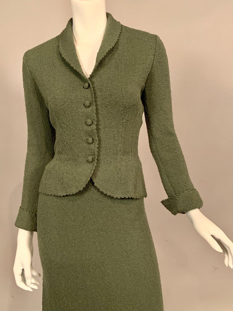 Mid-Century Moss Green Knit Jacket and Skirt Suit at 1stDibs