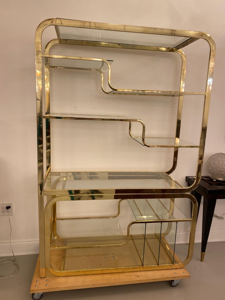 Mid-Century Multi Tiered Brass Etagere or Display Case at 1stDibs