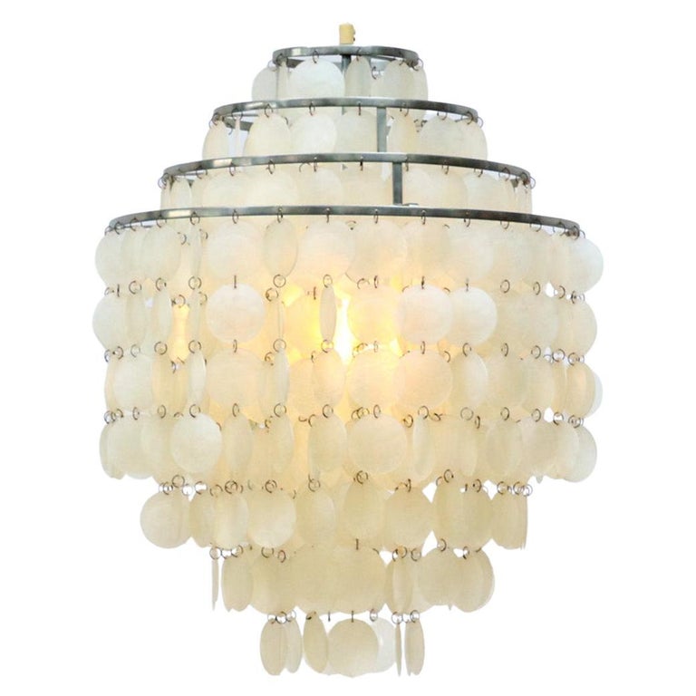 Mid-Century Multi-Tiered Capiz Chandelier at 1stDibs