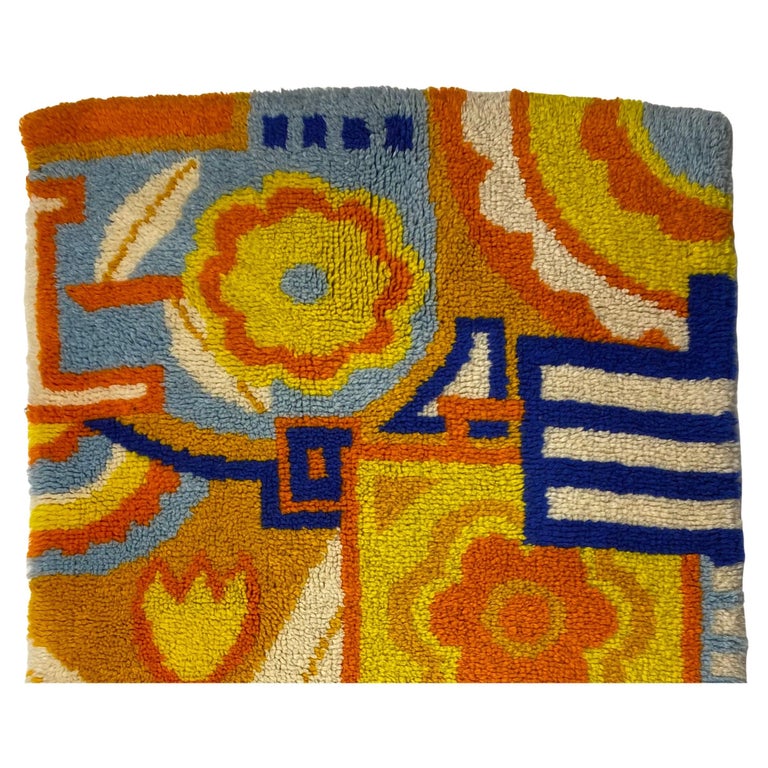 Mid-Century Multicoloured Italian Flat Weave Rug For Sale at 1stDibs