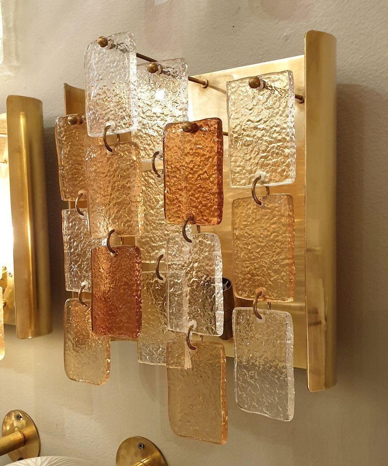 Midcentury Murano Glass and Brass Square Sconces, a Pair For Sale at ...