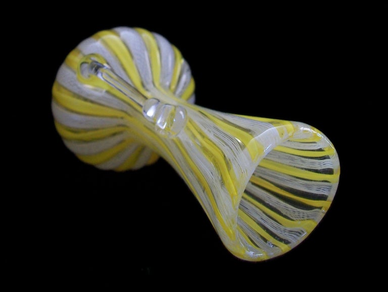 Mid Century Murano Latticino Twin Handled Glass Vase, Italy, Circa 1960 ...
