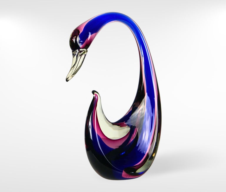 Midcentury Murano Sommerso Glass Bird Sculpture Large Purple Flavio ...